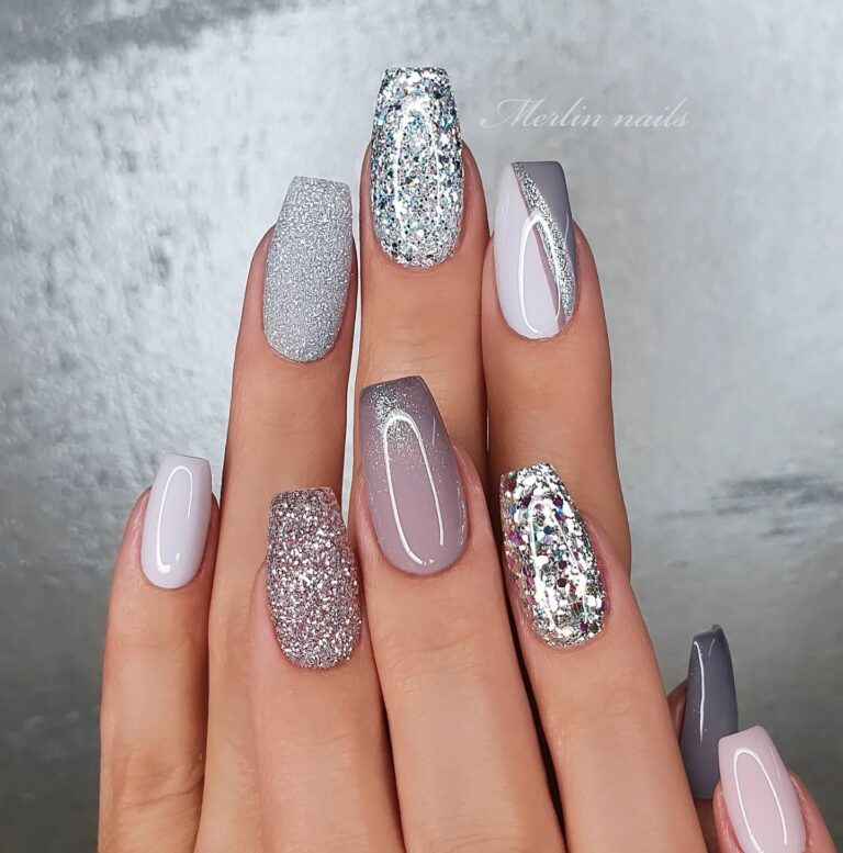 30 Latest Grey Nail Ideas With Glitter To Try In 2024!