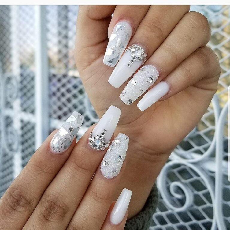 50 Latest White Coffin Nail Designs To Try In 2024!